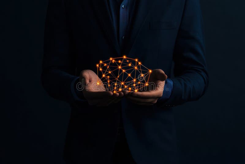 A Person in a Suit Holds a Glowing Network of Connections, Symbolizing ...