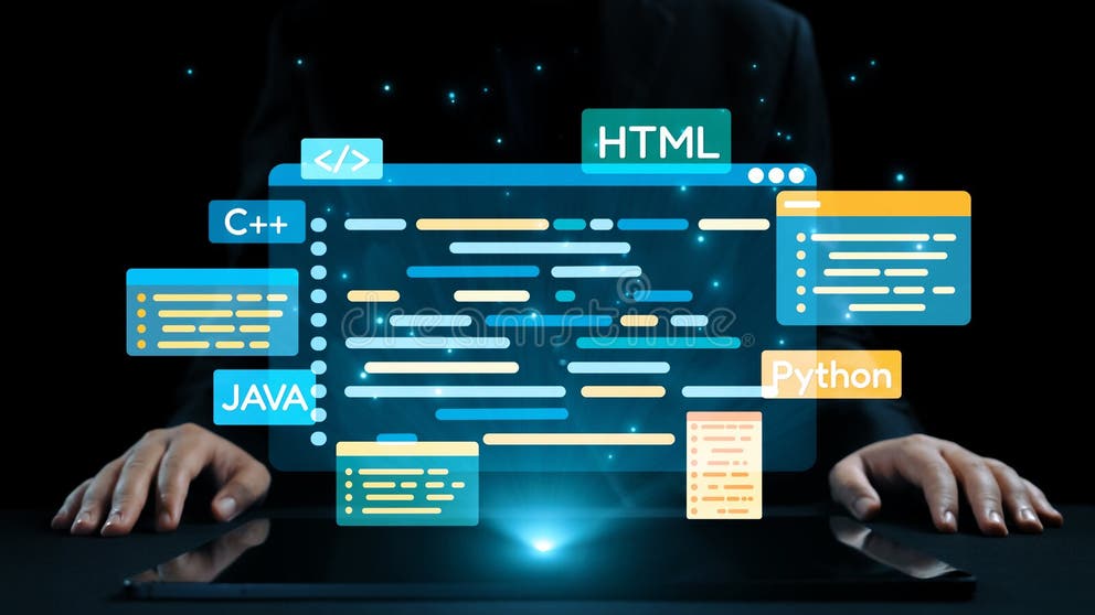 Person in a Suit Interacting with Colorful Coding Interface Featuring ...