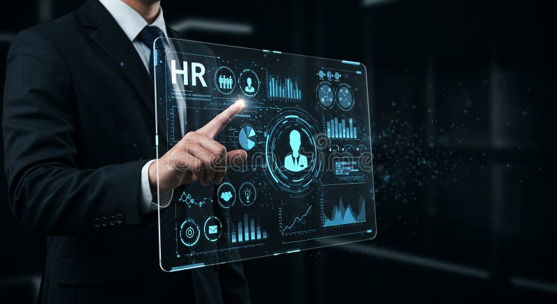 A Person in a Suit Interacts with a Transparent Digital Interface ...