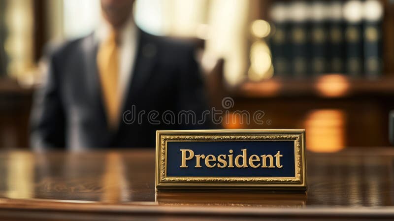 A Person in a Suit with a "President" Nameplate Stock Illustration ...
