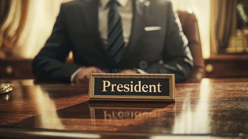 A Person in a Suit with a "President" Nameplate Stock Illustration ...