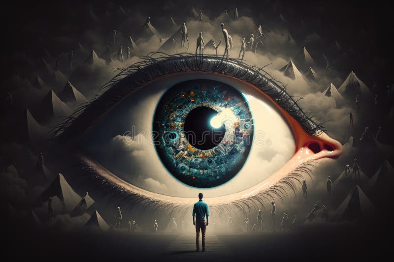 Person, Surrounded by All-seeing Eye, Looking Outward into the World ...
