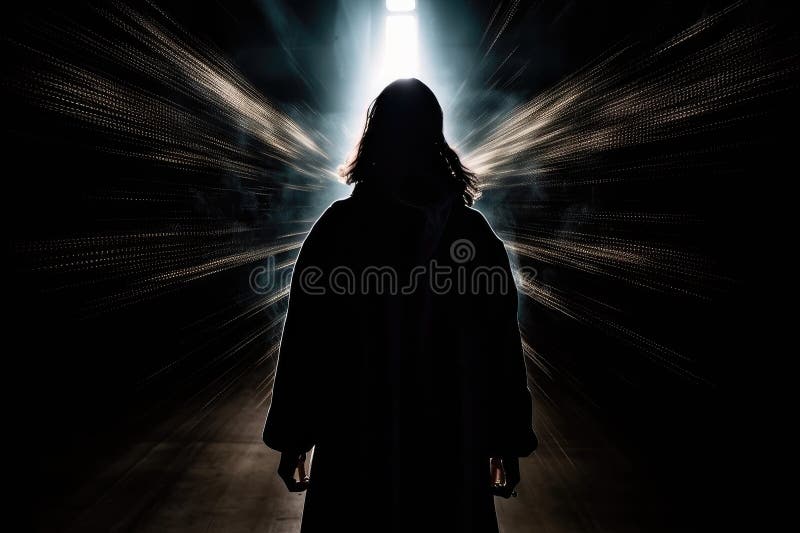 Person, Surrounded by Dark and Mysterious Forces, with Light Shining ...