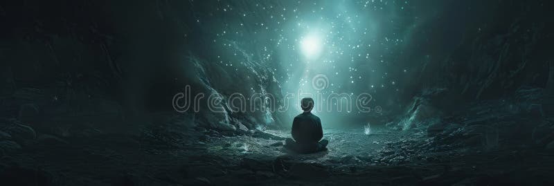 Person Surrounded by Darkness, with a Small Light Representing Hope ...