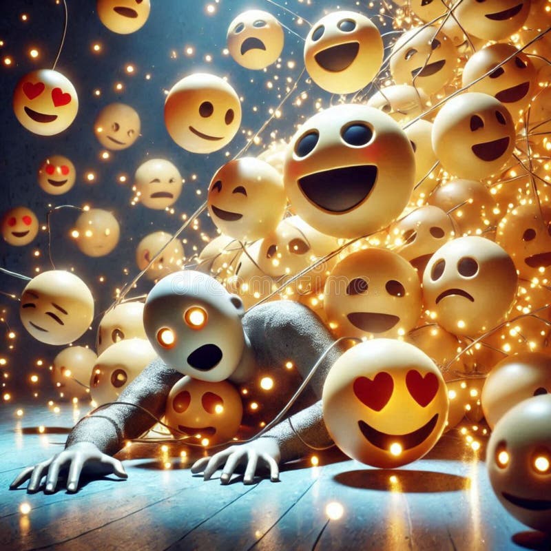 A Person Surrounded by Floating Emojis, Struggling To Breathe. - 1 ...