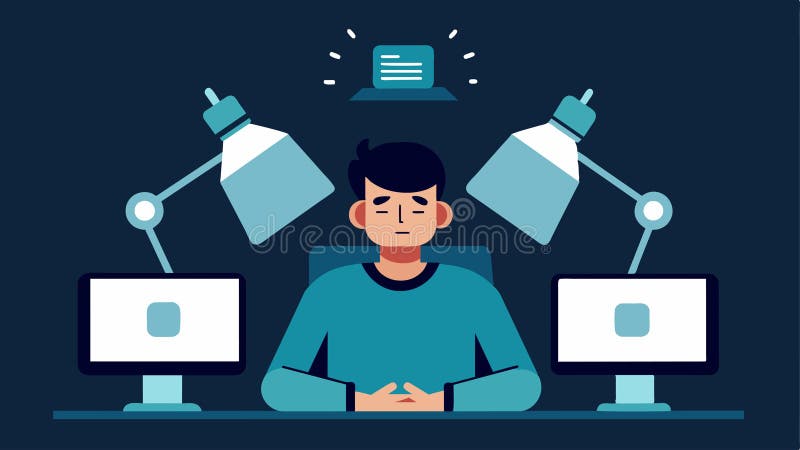 A Person Surrounded by Screens and Technology Feeling Overwhelmed and ...