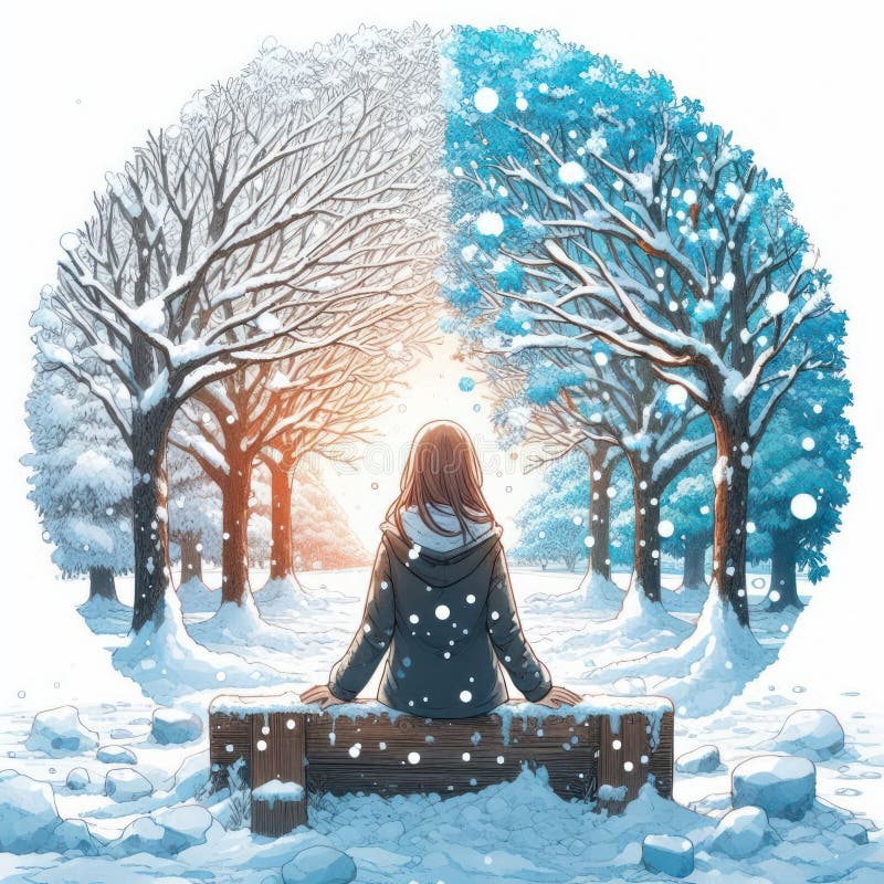 Person Surrounded by Snow Symbolizing Change and Nostalgia Stock Photo ...