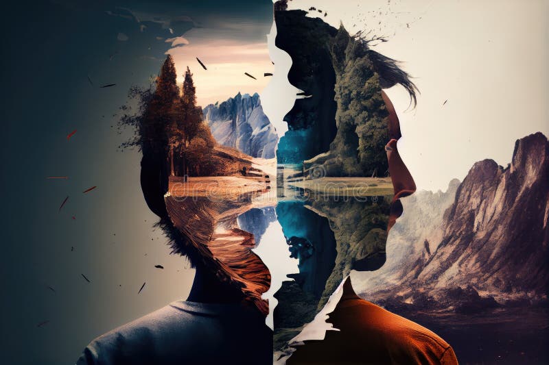 Person, Surrounded by Split Realities, with One Version of the Person ...