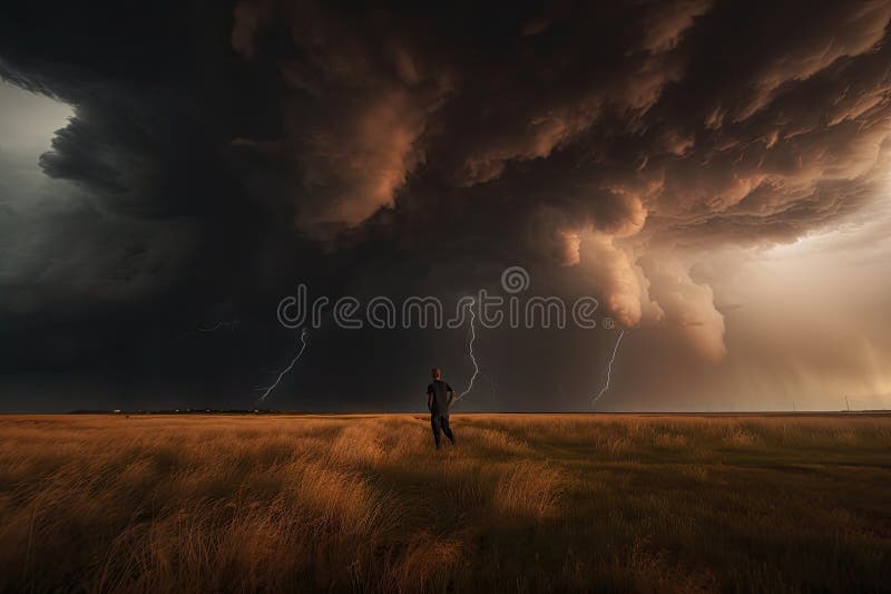 Person, Surrounded by Storm Clouds and Lightning, Chasing after ...