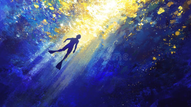 A Person Swimming Below the Surface at Daybreak, Captured from an ...