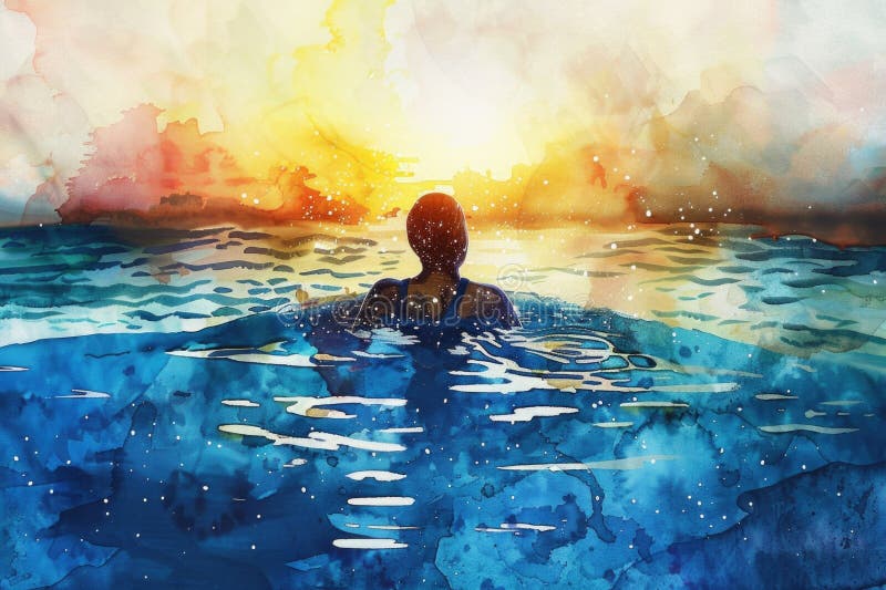 A Person Swimming in the Ocean with Waves and Water Splashing Stock ...