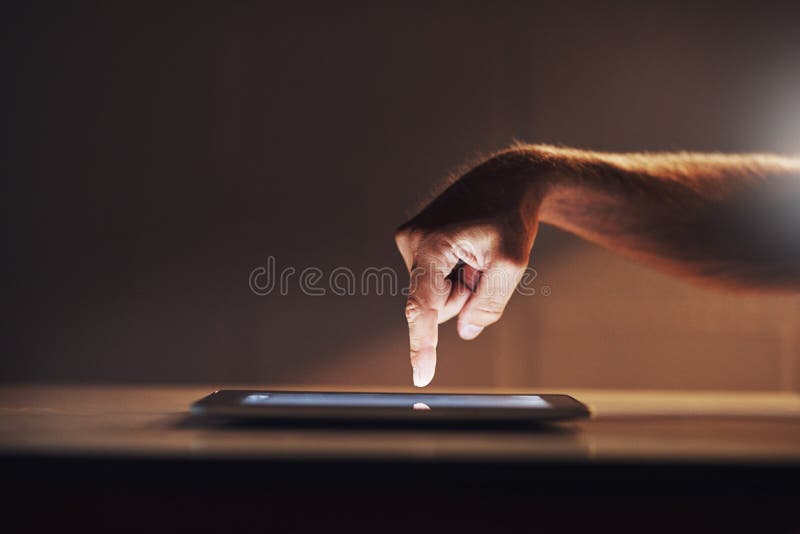 Person, Tablet and Hand Press on Screen for Online Project, Wireframe ...