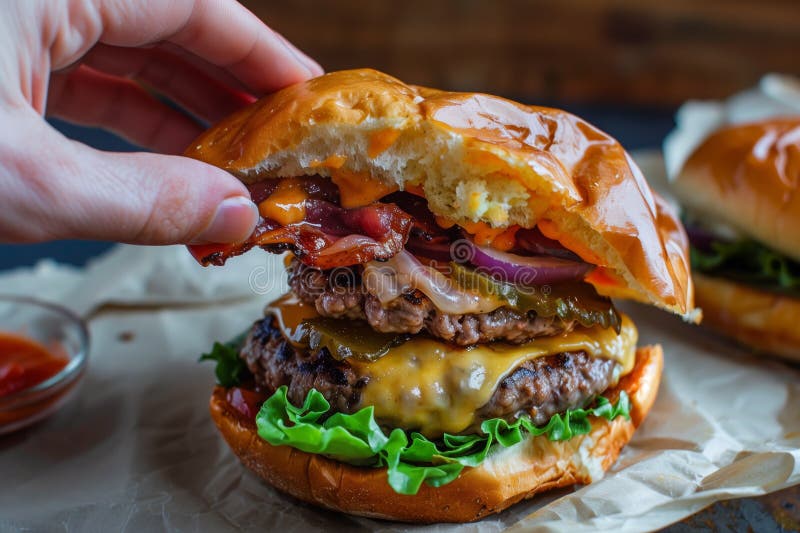 Person Taking a Bite of a Juicy Burger Stock Illustration ...
