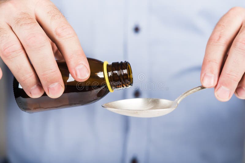 The Person Taking Cough Syrup. Stock Image - Image of person, asthma ...