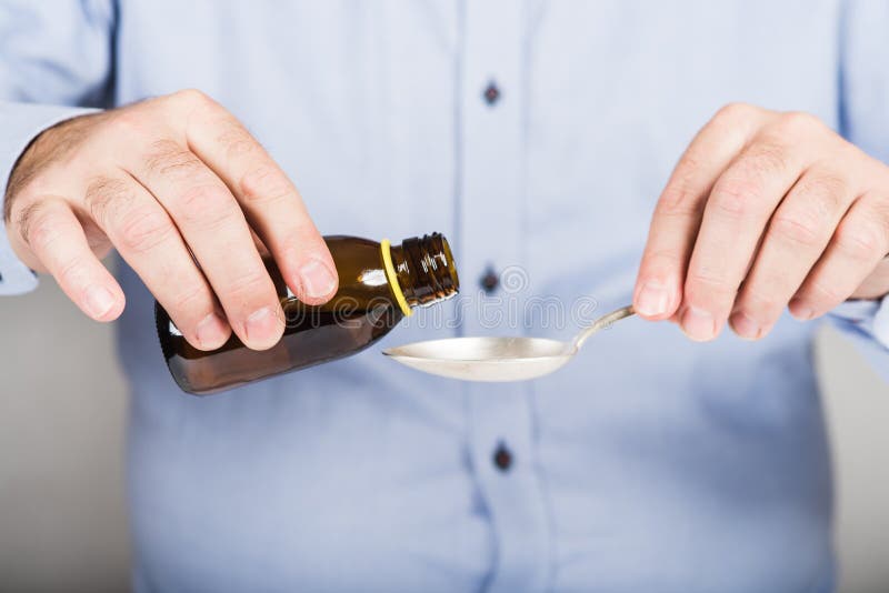 The Person Taking Cough Syrup. Stock Photo - Image of relief, health ...