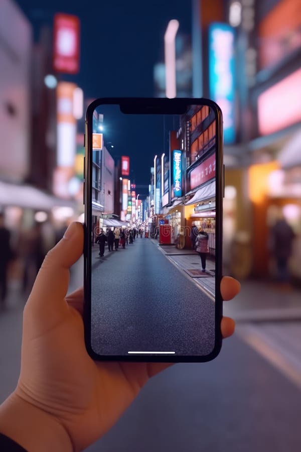 A Person Taking a Picture of a Street at Night. Generative AI Image ...