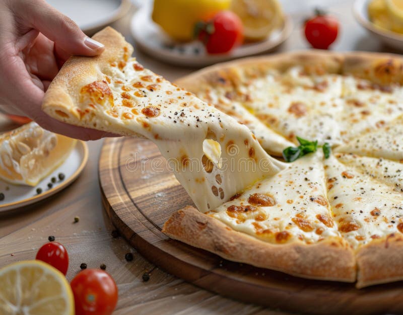 Person Taking a Slice of Cheese Pizza Stock Photo - Image of italian ...