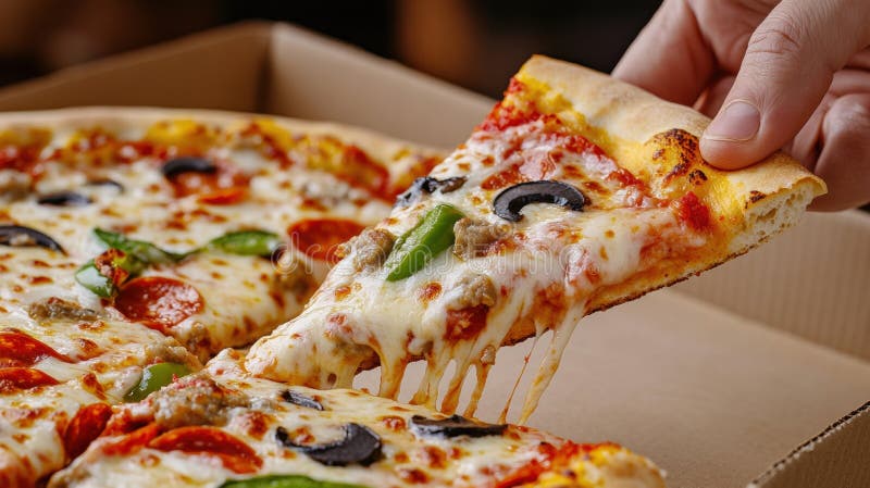 A Person Taking a Slice of Pizza from the Box, AI Stock Photo - Image ...