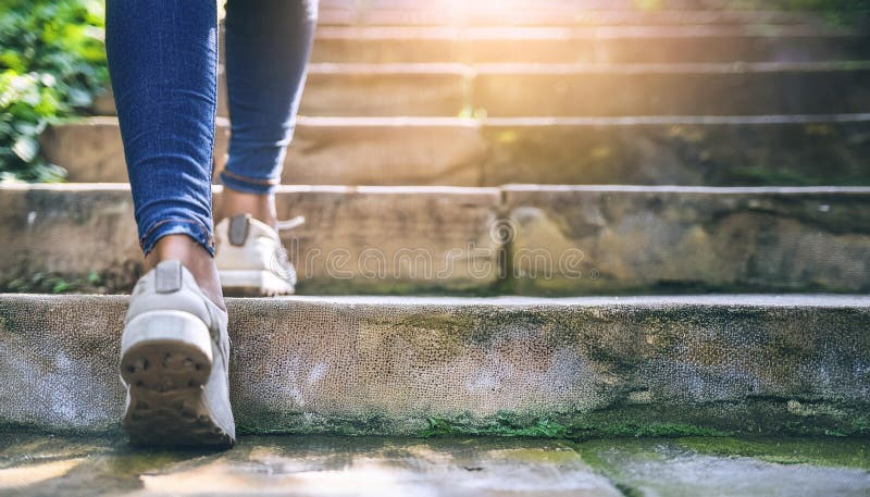 Person Taking a Step on a Staircase, Symbolizing Progress, Movement ...