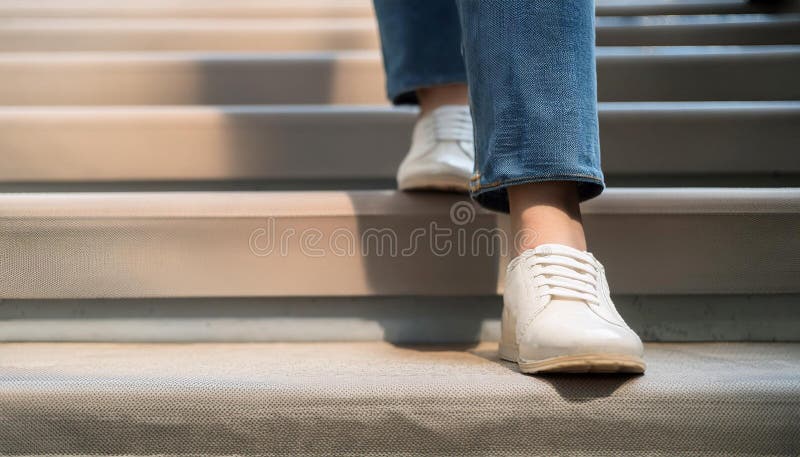 Person Taking a Step on a Staircase, Symbolizing Progress, Movement ...