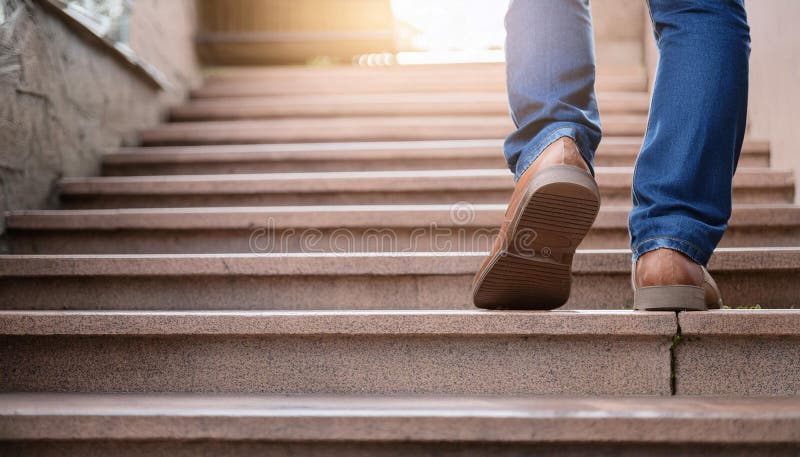 Person Taking a Step on a Staircase, Symbolizing Progress, Movement ...