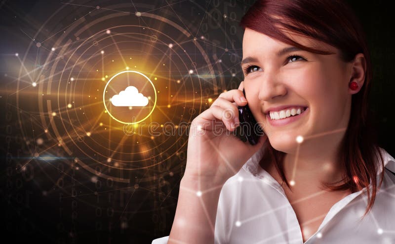 Person Talking on the Phone with Cloud Technology Concept Stock Photo ...
