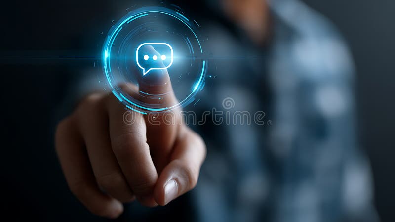 Person Taps Futuristic Chat Icon Representing Digital Communication and ...