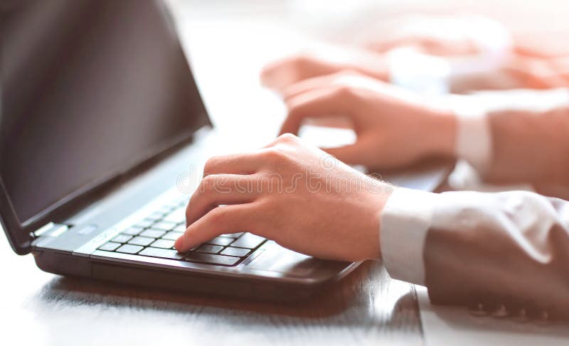 Person Team Typing on a Modern Laptop in the Office Stock Photo - Image ...