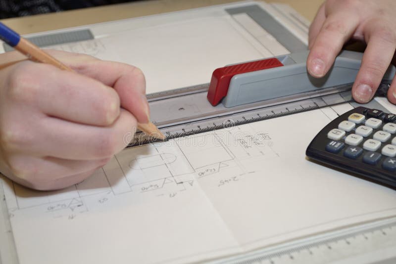 Person with Technical Drawing Stock Image - Image of blueprint ...