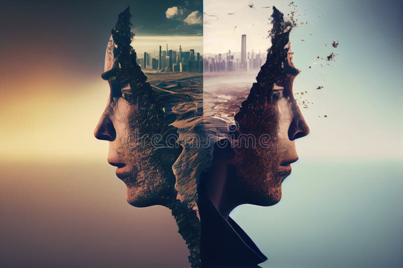 Person, with Their Mind Split in Two, Experiencing Different Realities ...