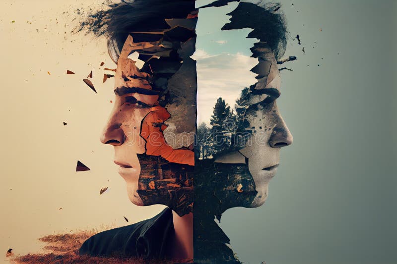 Person, with Their Mind Split in Two, Experiencing Different Realities ...
