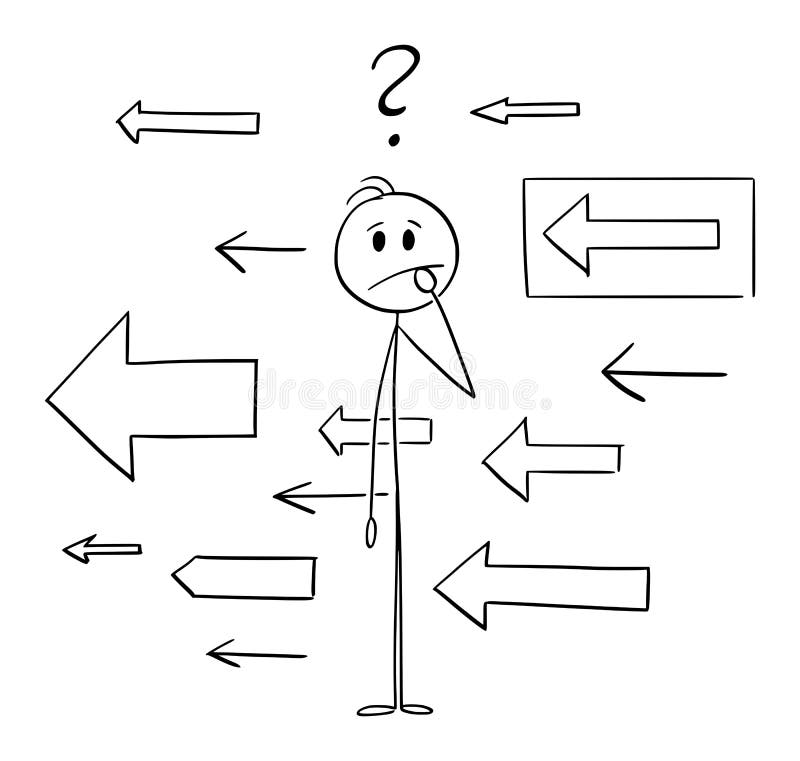 Unsure Person Thinking about Direction or Future, Vector Cartoon Stick ...