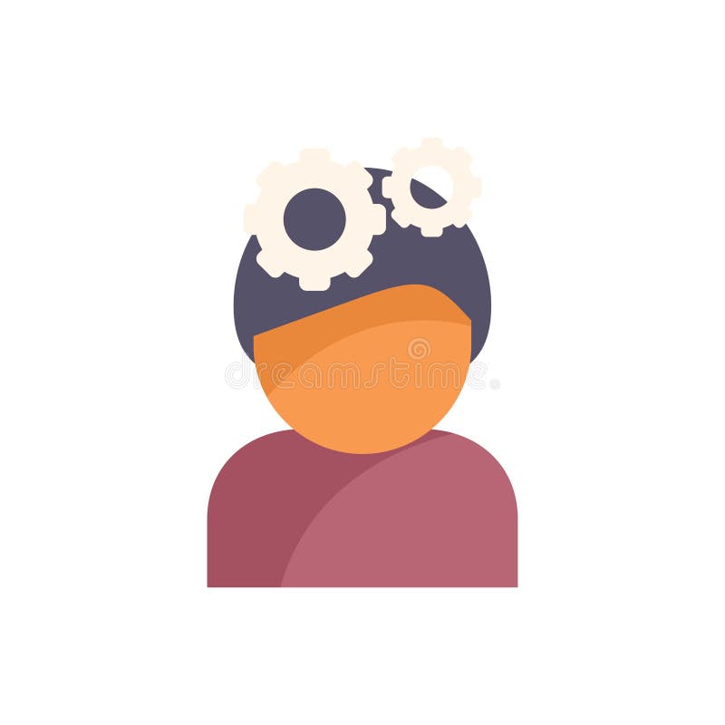 Person Thinking about Work with Gears in Head Flat Icon Design Style ...