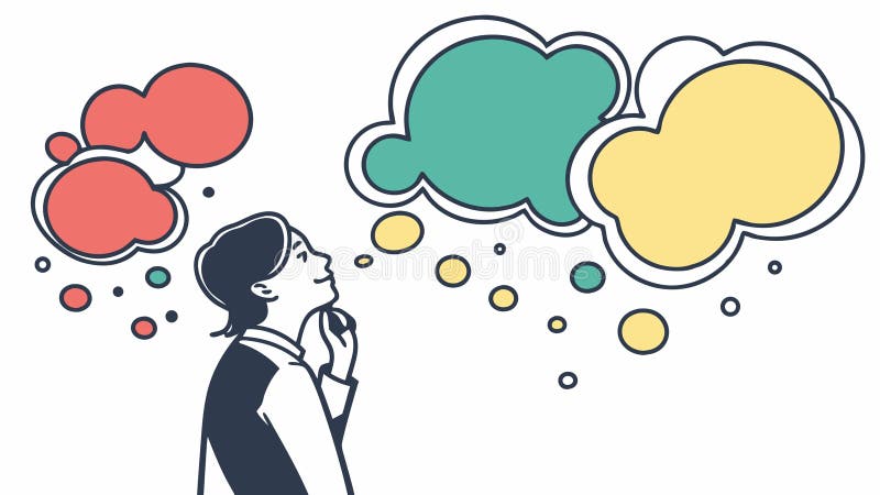 Person with Thought Bubbles, Creative Thinking Process, Vector Design ...