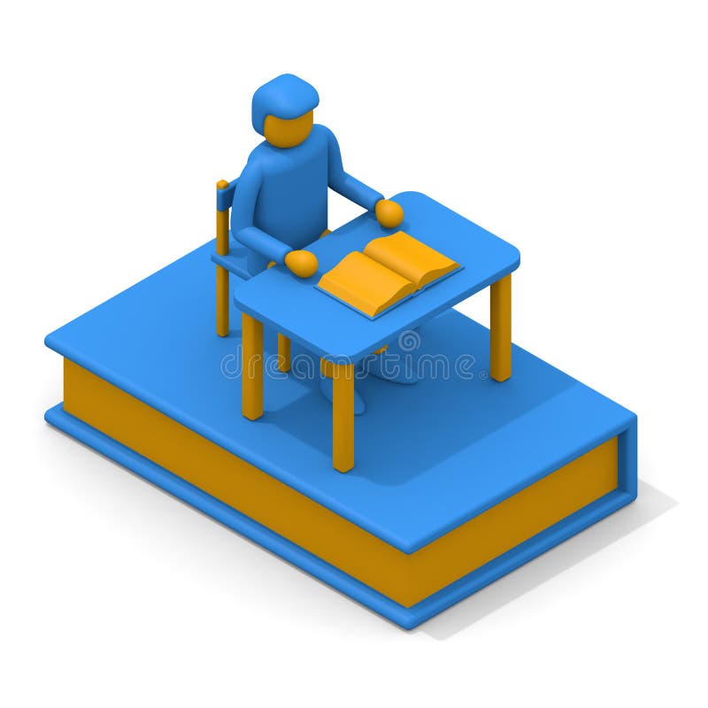 The Person To Study. Sit at the Desk. Open the Book. a Huge Book Stock ...