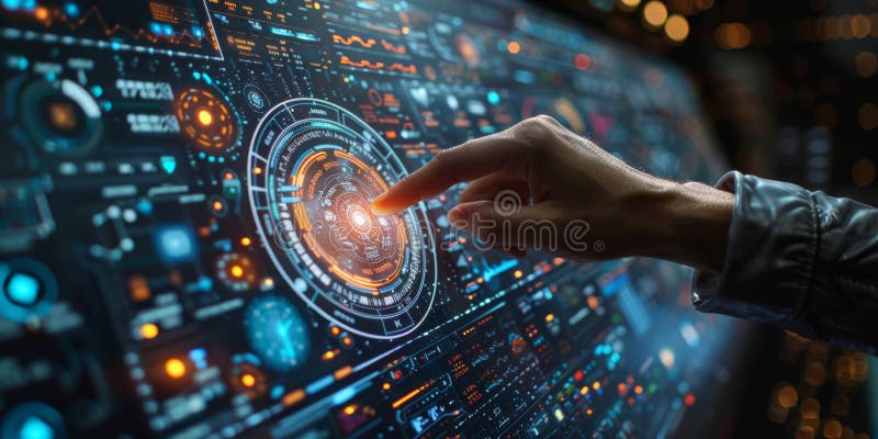 A Person Touches a Hightech Screen with Their Finger Stock Illustration ...