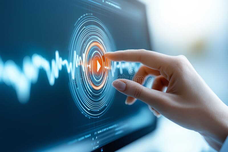 Person Touching Audio Wave on Digital Screen Showcasing Sound ...