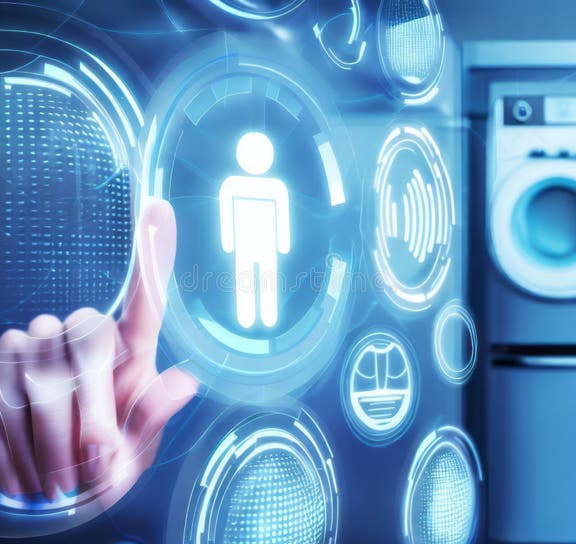 A Person Touching a Button on a Touch Screen Stock Illustration ...