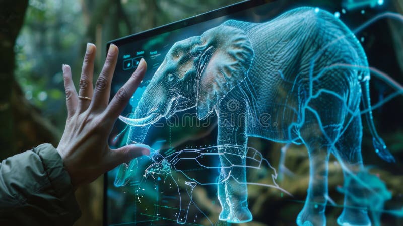 Person Touching Computer Screen Showing Elephant Picture Stock Image ...