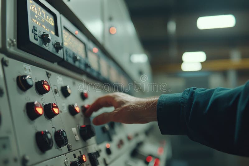 A Person is Touching a Control Panel with a Red Button Stock ...