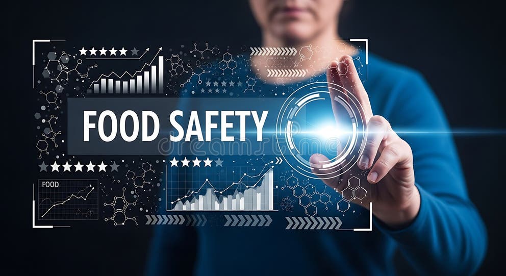 Person Touching Digital Screen Displaying Food Safety Data Digital ...