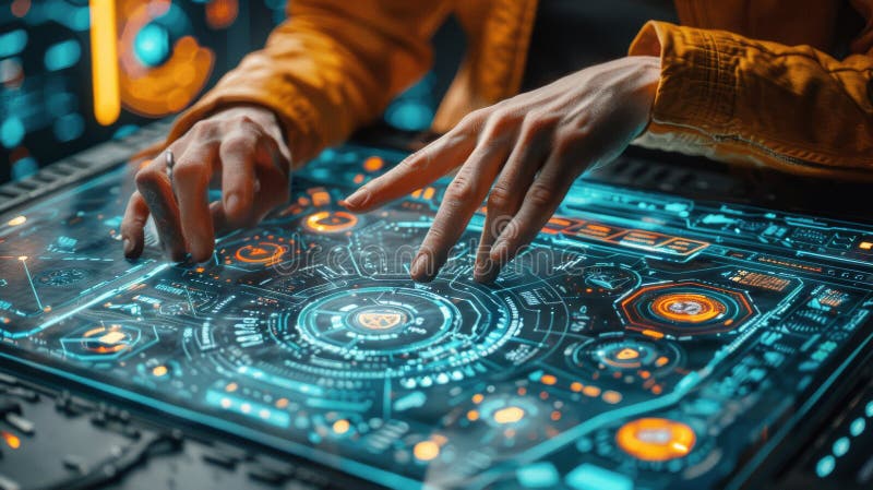 Person Touching Futuristic Surface Stock Image - Image of design ...