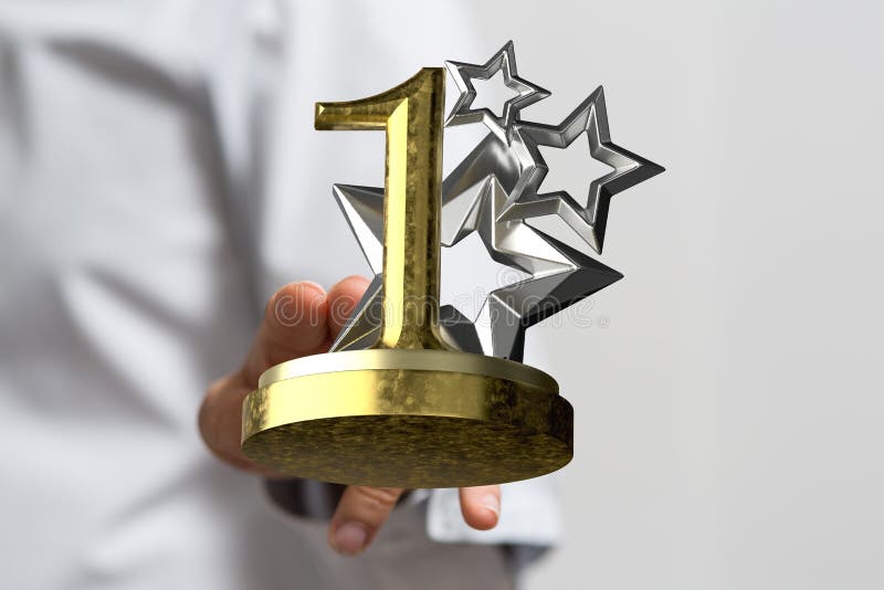 Person Touching the Gold Winner First Place Trophy Stock Image - Image ...
