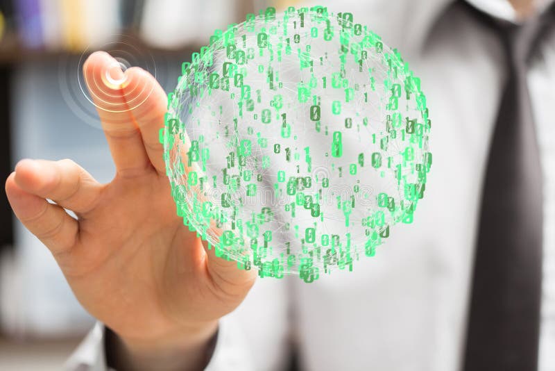 Person Touching a Modern Virtual Screen Interface of Global Network ...