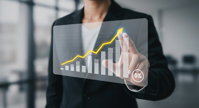 Person Touching Rising Chart Displayed with Hand on a Screen Stock ...