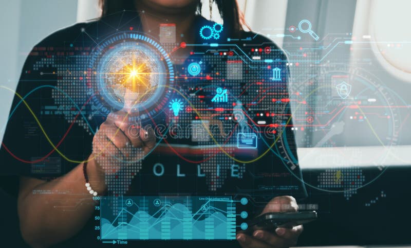 Person is Touching a Screen with a Lot of Icons. Concept of Technology and the Importance of ...