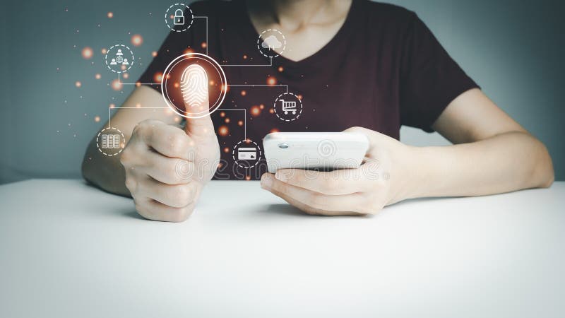 Person Touching Screen To Fingerprint Scanner, Security Access ...