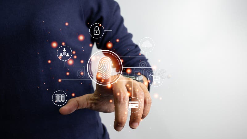 Person Touching Screen To Fingerprint Scanner, Security Access ...