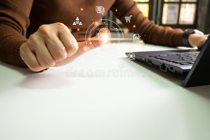 Person Touching Screen To Fingerprint Scanner, Security Access ...