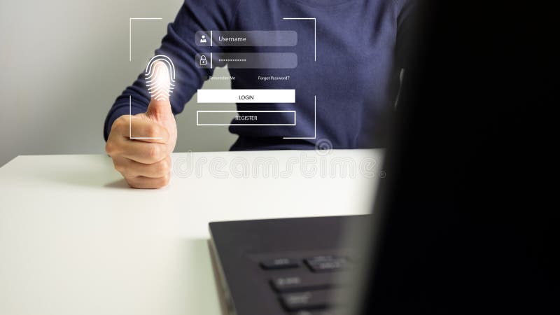 Person Touching Screen To Fingerprint Scanner, Security Access ...